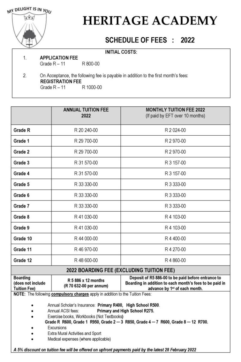 Fees Structure Heritage Academy